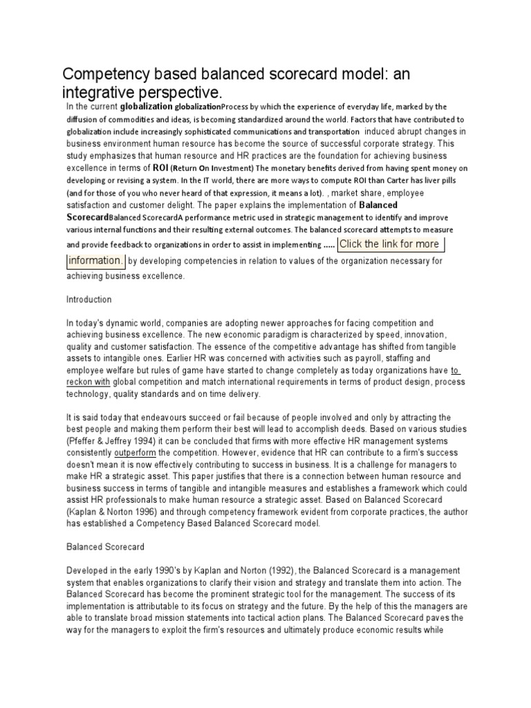 Competency Based Balanced Scorecard Model | PDF | Business | Competence ...