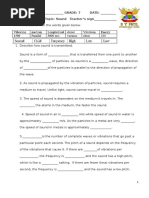 Grade 7 Physics - Worksheet 1 (4th Quarter) | PDF | Sound | Liquids