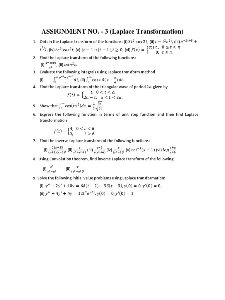 Assignment No.3 (Laplace Transformation) | PDF | Teaching Methods ...