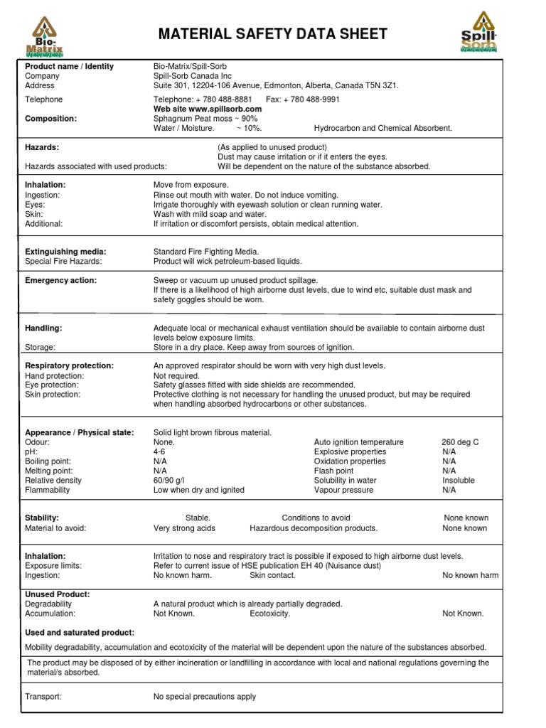 Bio Matrix MSDS | PDF | Dust | Personal Protective Equipment