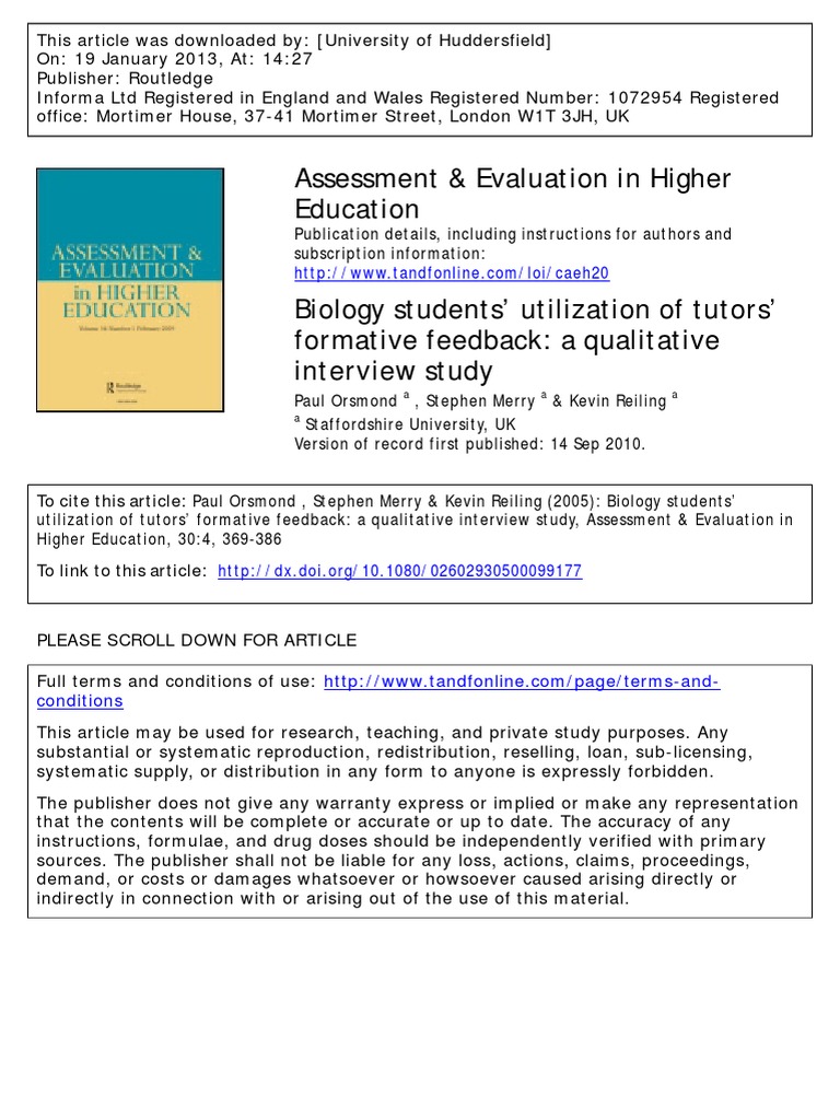 Assessment & Evaluation in Higher Education | PDF | Constructivism ...