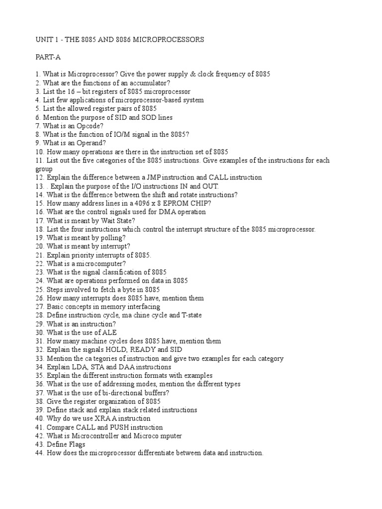 Microprocessor Question Bank Pdf Inputoutput Central Processing Unit