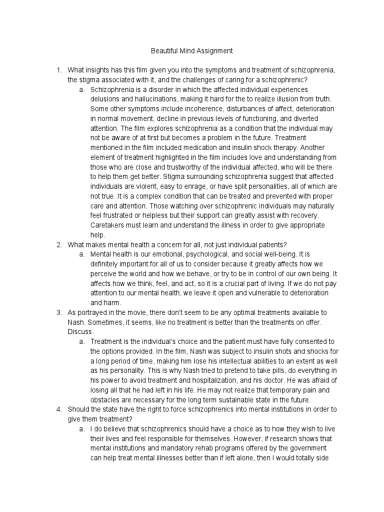 Beautiful Mind Assignment | PDF | Schizophrenia | Mental Disorder