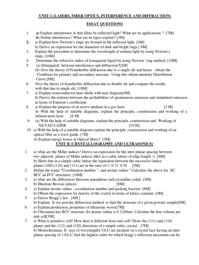 UNIT I and II - ESSAY AND SHORT QUESTIONS PDF | PDF | Crystal Structure ...