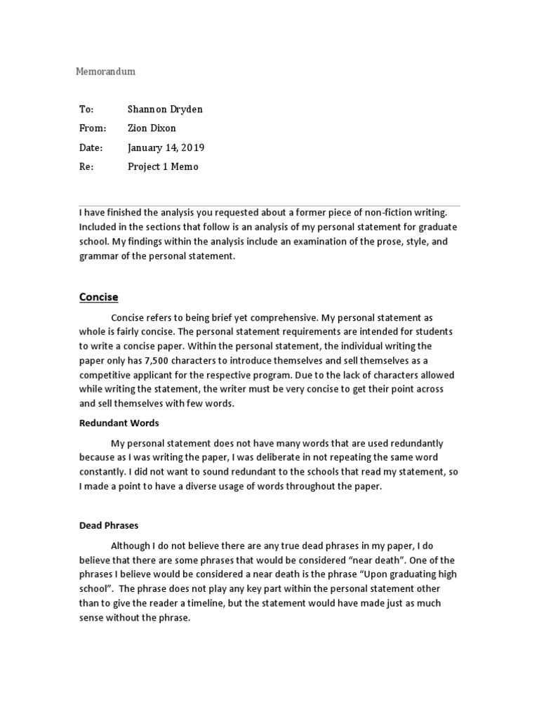 Personal Statement Analysis Memo | PDF | Sentence (Linguistics) | Phrase