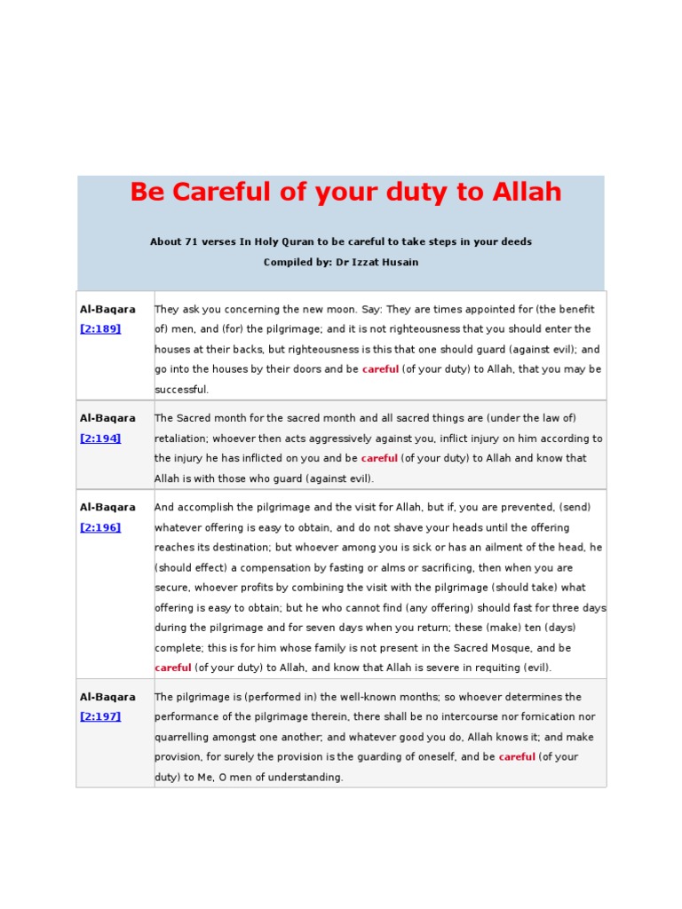 Be Careful of Your Duty To Allah | PDF | Prophets And Messengers In ...