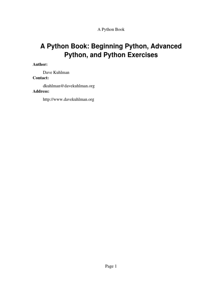 A Python Book Beginning Python Advanced Python And Python Exercises Pdf Python