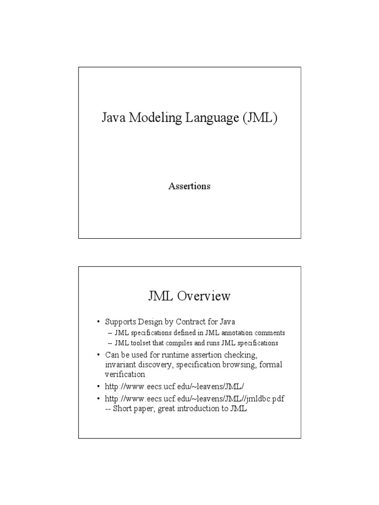 05b Assertions JML 2slides | PDF | Java (Programming Language) | Systems Engineering
