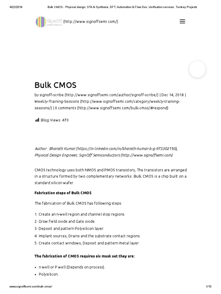 Fabrication Steps of Bulk CMOS | Download Free PDF | Cmos ...