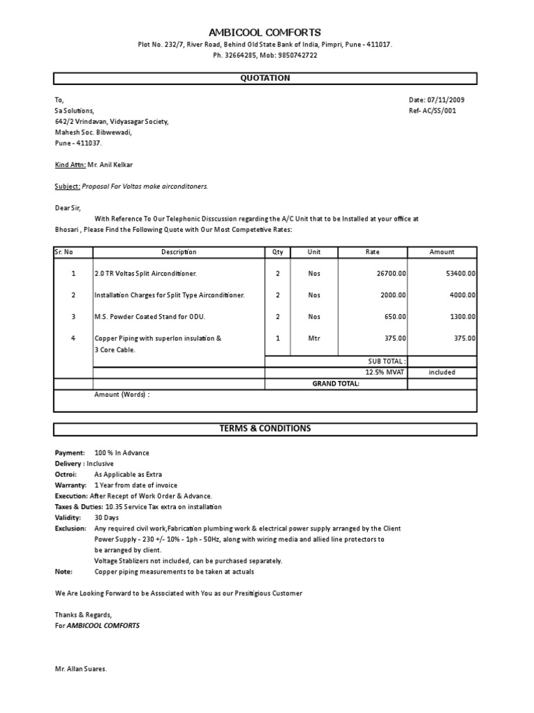 AC Quote Sa Solutions | PDF | Electricity | Electric Power