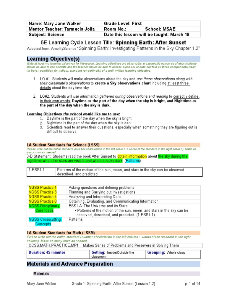 Grade 1 Science: Sky Observations Lesson | PDF | Hypothesis | Vocabulary