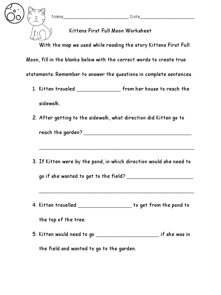 Kittens First Full Moon Worksheet | PDF