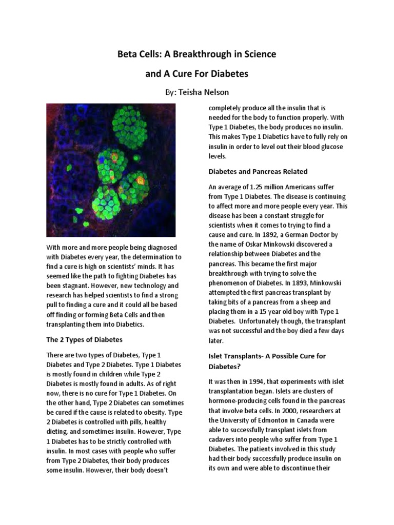 Beta Cells: Potential Diabetes Cure | PDF | Diabetes Mellitus Type 1 ...