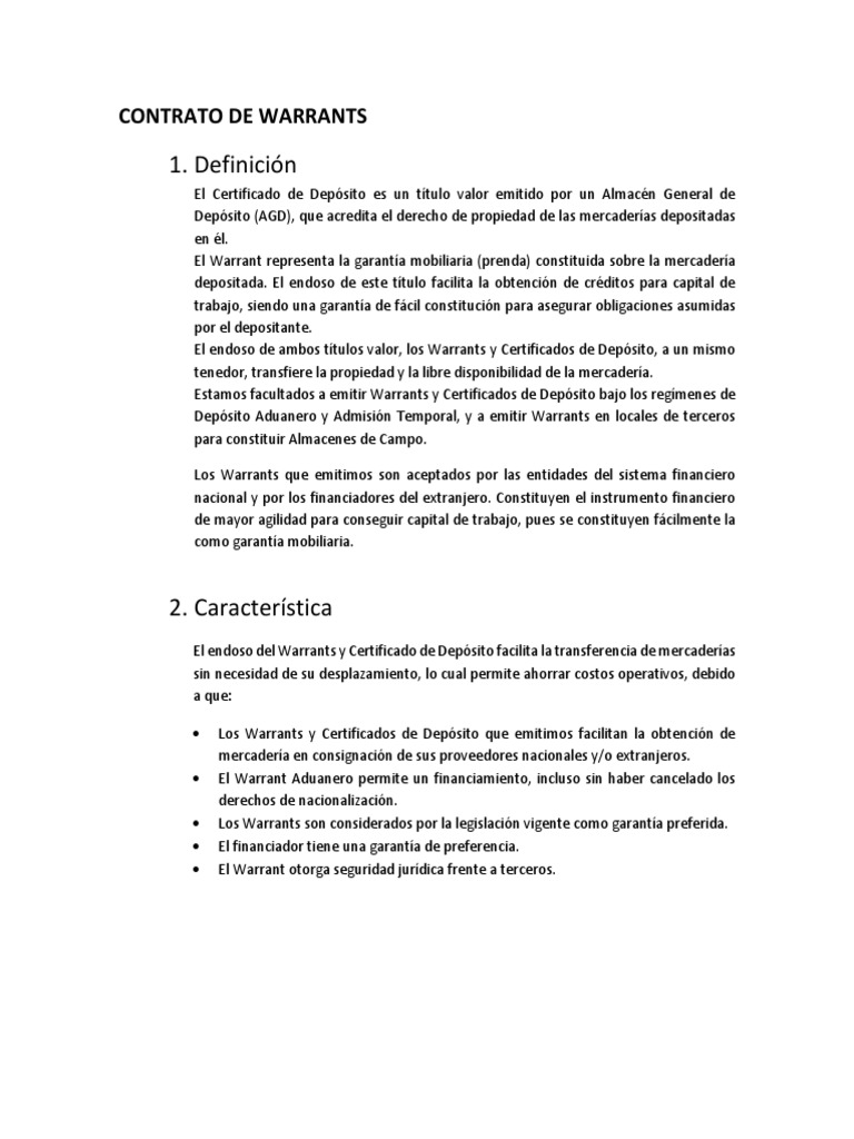Contrato de Warrants: Definición y Tipos | PDF | Warrant (Finanzas ...