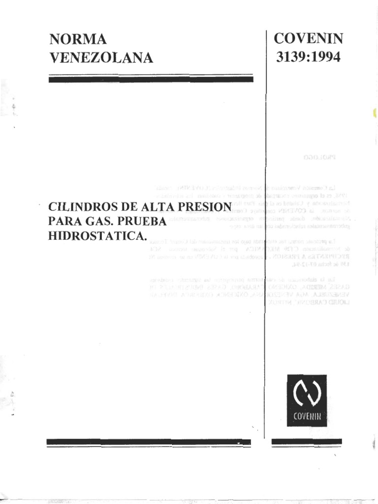 COVENIN 3139-94 Pr. Hdrostática para Cilindros de Alta Presión para Gas ...
