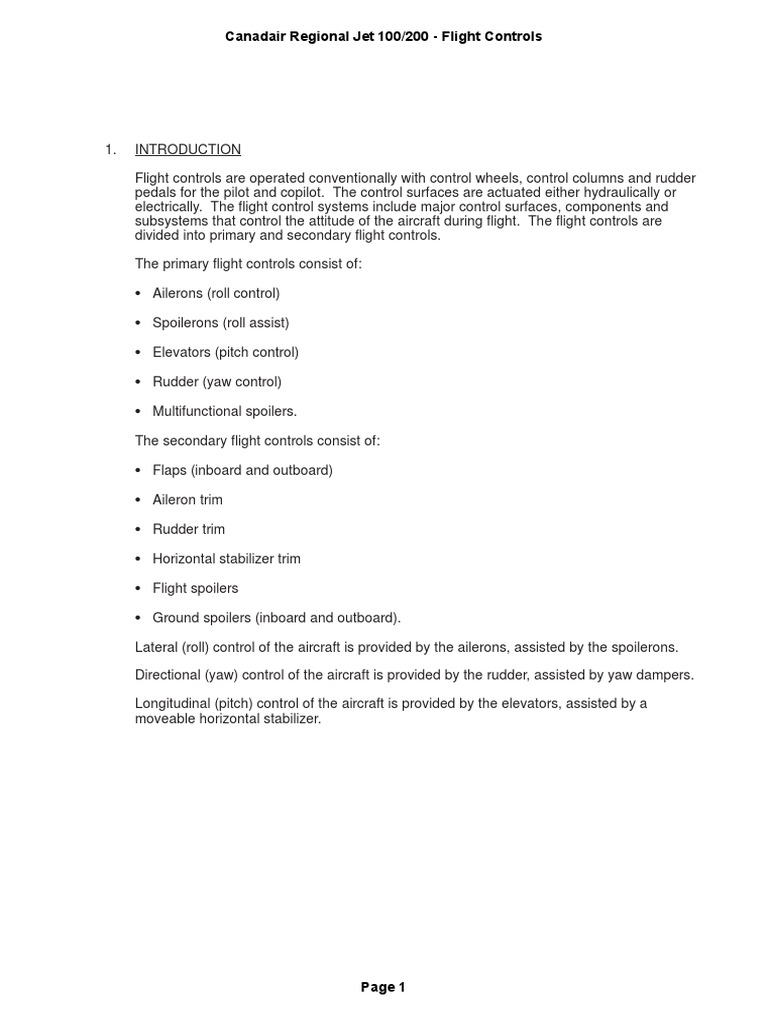 Canadair Regional Jet 100/200 Controls | PDF | Flight Control Surfaces ...