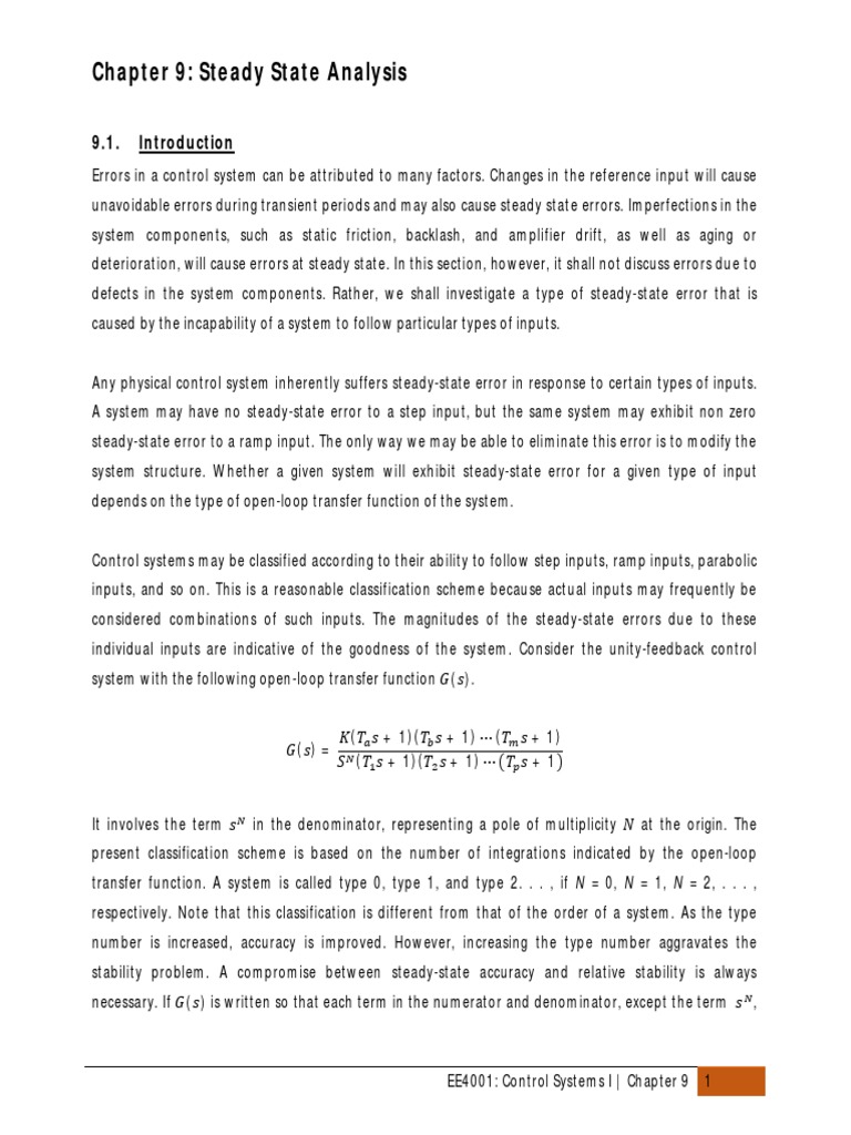 An Analysis of Steady State Errors in Control Systems Based on Input ...