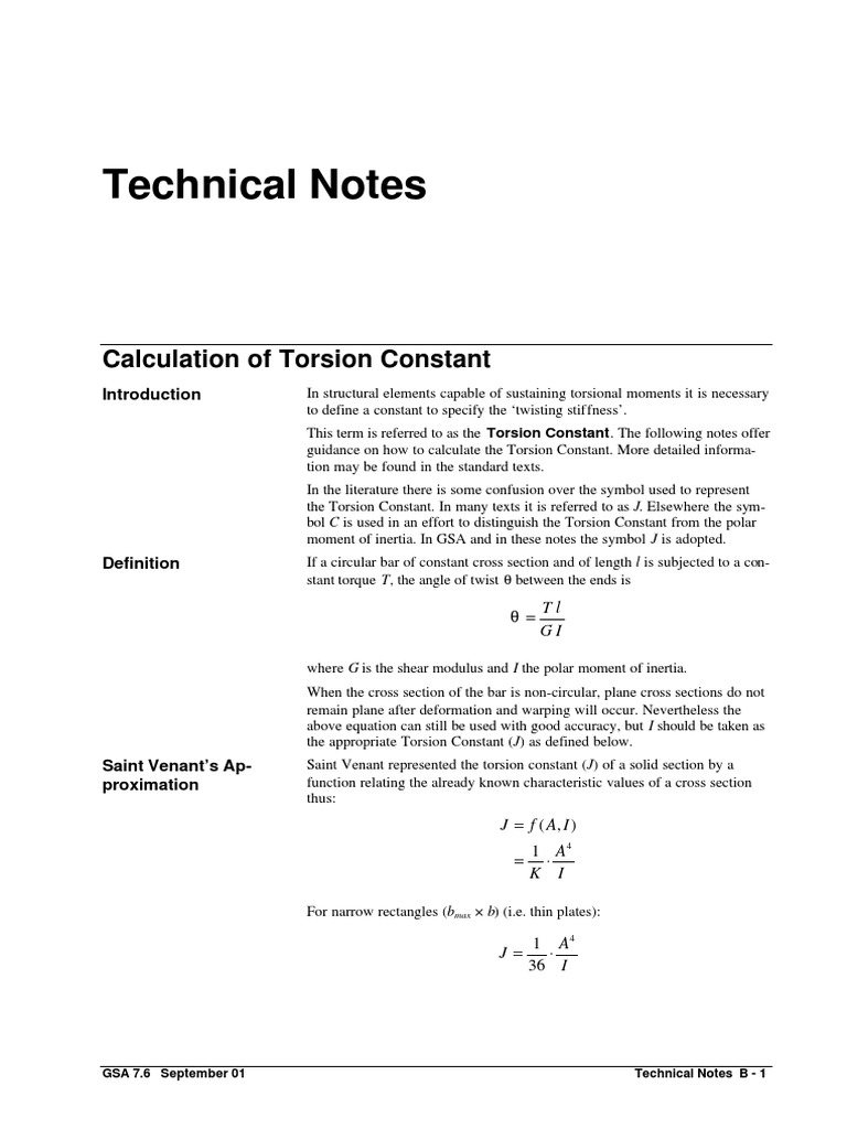 Calculation of Torsion Constant PDF | PDF | Shear Stress | Bending