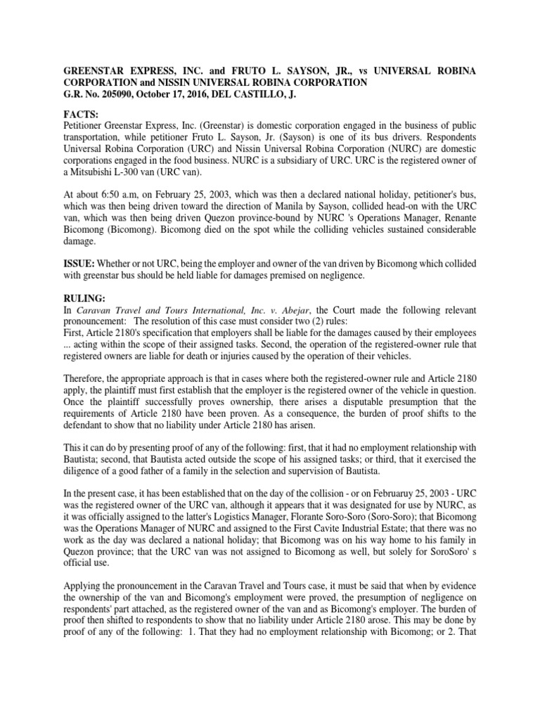 Greenstar vs. Universal Robina | PDF | Negligence | Burden Of Proof (Law)