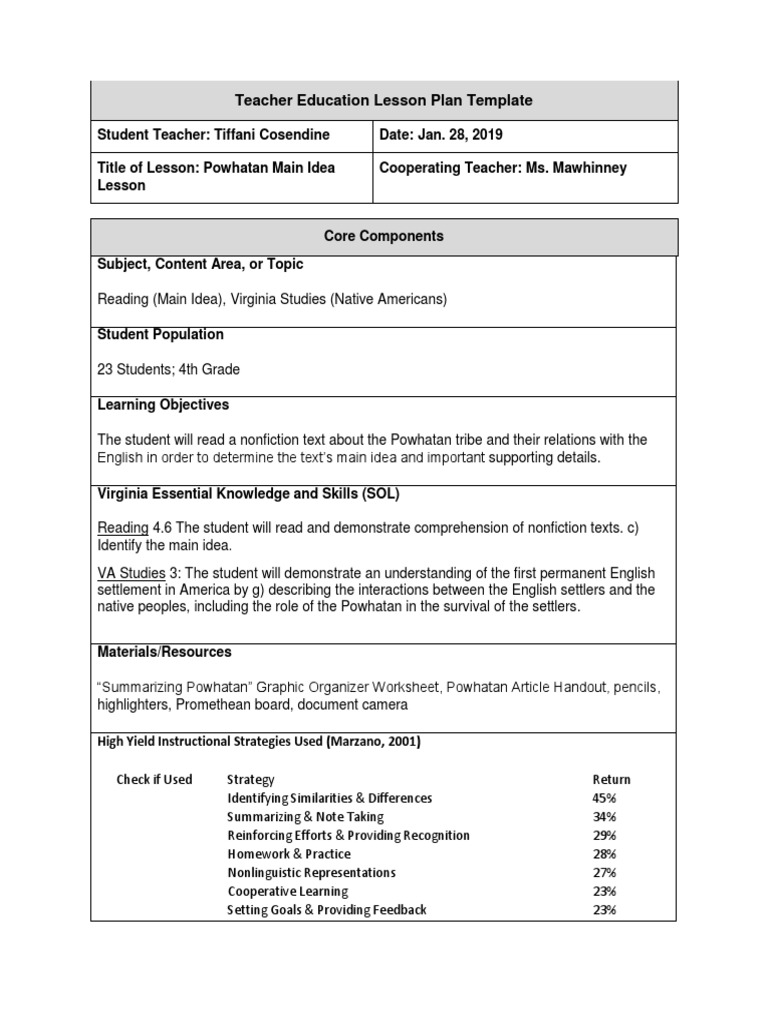 Teacher Education Lesson Plan Template | PDF | Reading Comprehension ...
