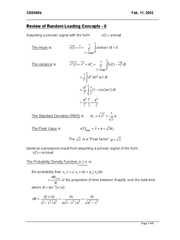 Review of Random Loading Concepts II | PDF | Spectral Density | Fourier ...