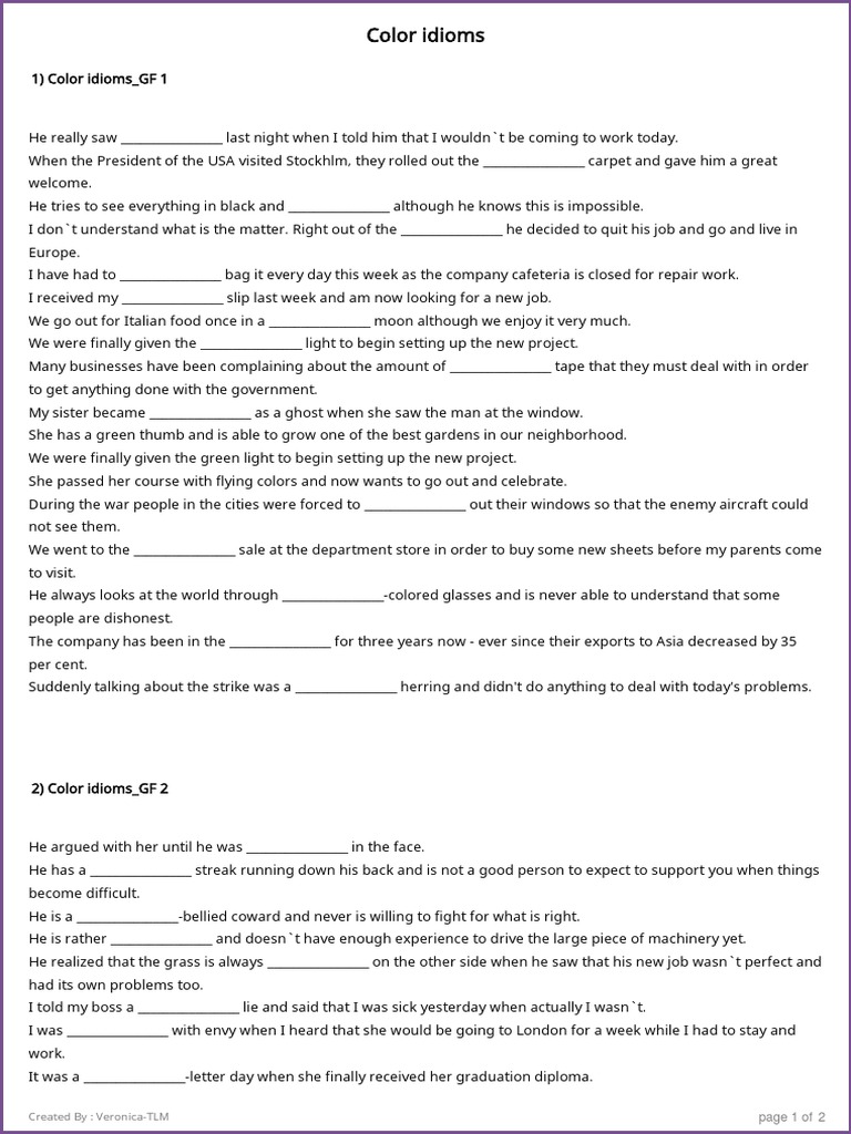 Color Idioms 1392465260868 | PDF