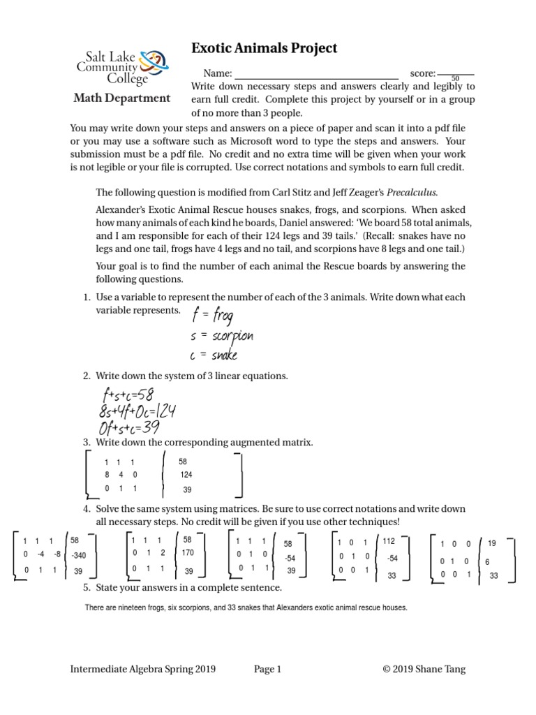 1010projectqsp19 1 | PDF | System Of Linear Equations | Matrix ...