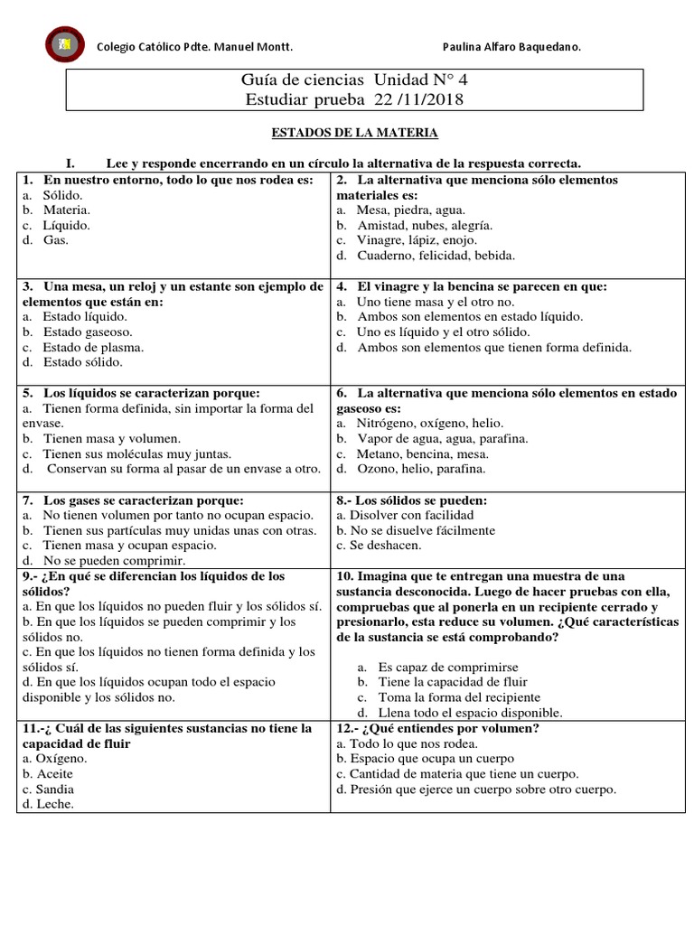 Estados de la Materia: Verdadero o Falso | PDF | Gases | Líquidos