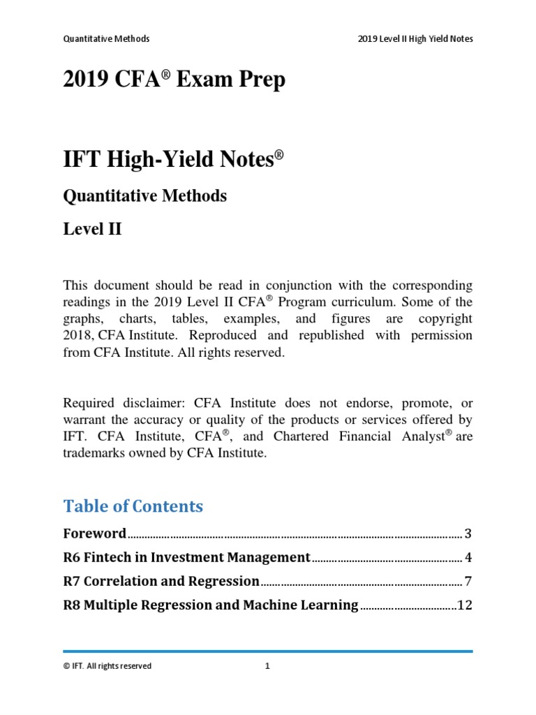 Quantitative Methods High-Yield Notes | PDF | Regression Analysis | F Test
