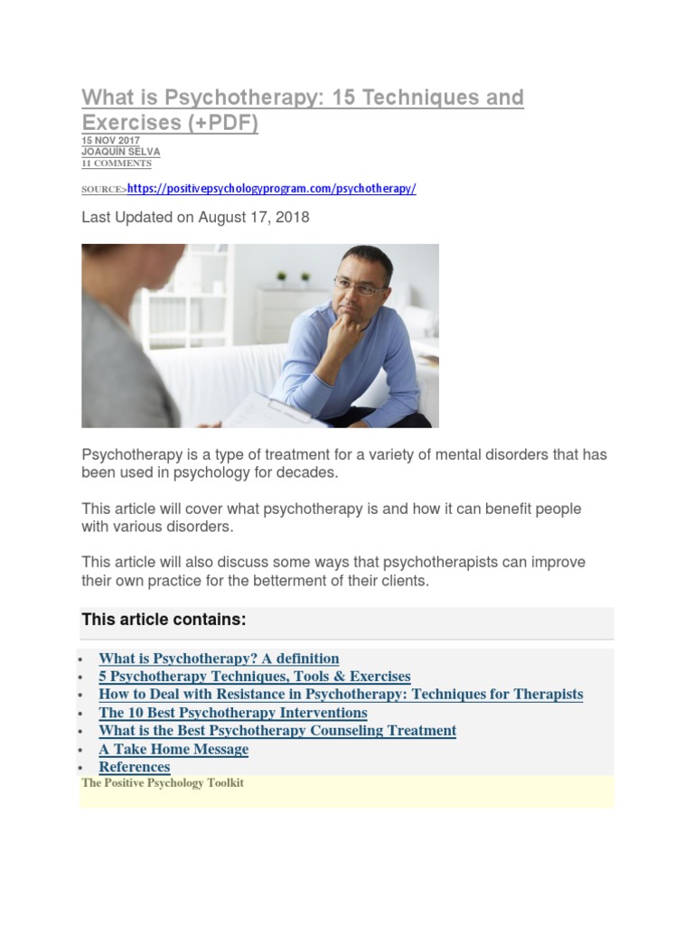 What Is Psychotherapy 15 Techniques and Exercises | PDF | Cognitive ...