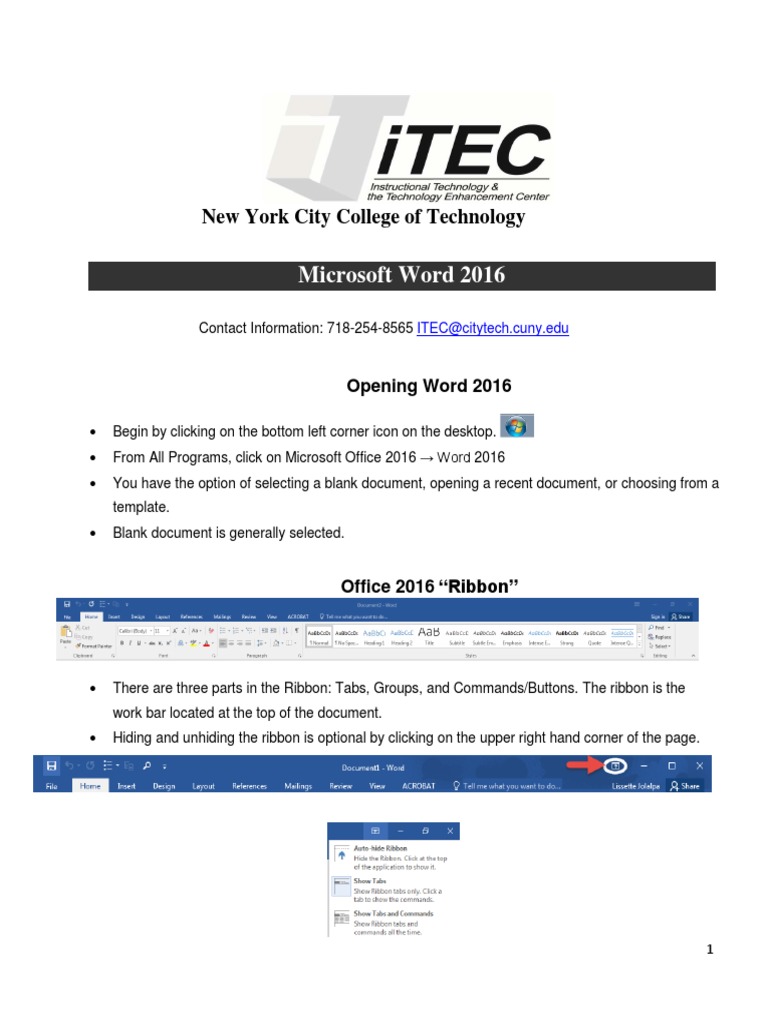 Itec Ms Word 2016 | PDF | Microsoft Word | Page Layout