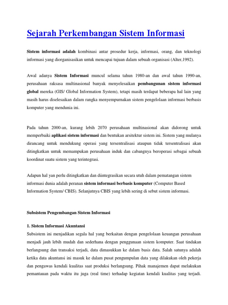 Sejarah Perkembangan Sistem Informasi | PDF
