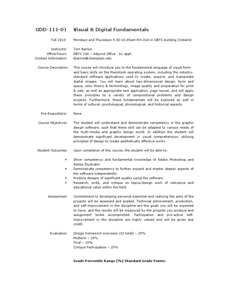 GDD-111-01 Visual & Digital Fundamentals: Grade Percentile Range ...