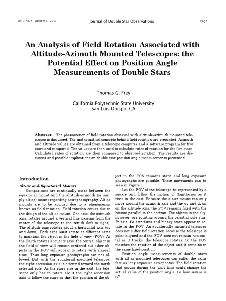 Field Rotation in Alt-Az Telescopes | PDF | Astrometry | Scientific ...