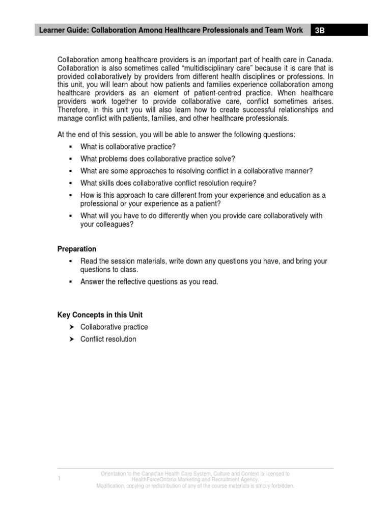 Learner Guide: Collaboration Among Healthcare Professionals and Team ...