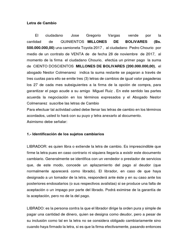 Letra de Cambio Yolimar | PDF | Pagaré | Pagos