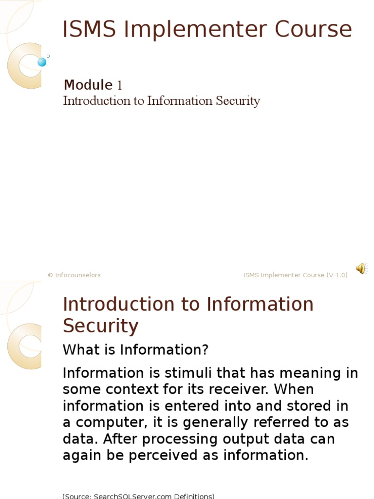 Anil - ISMS Implementer Course - Module 1 - Introduction To Information ...