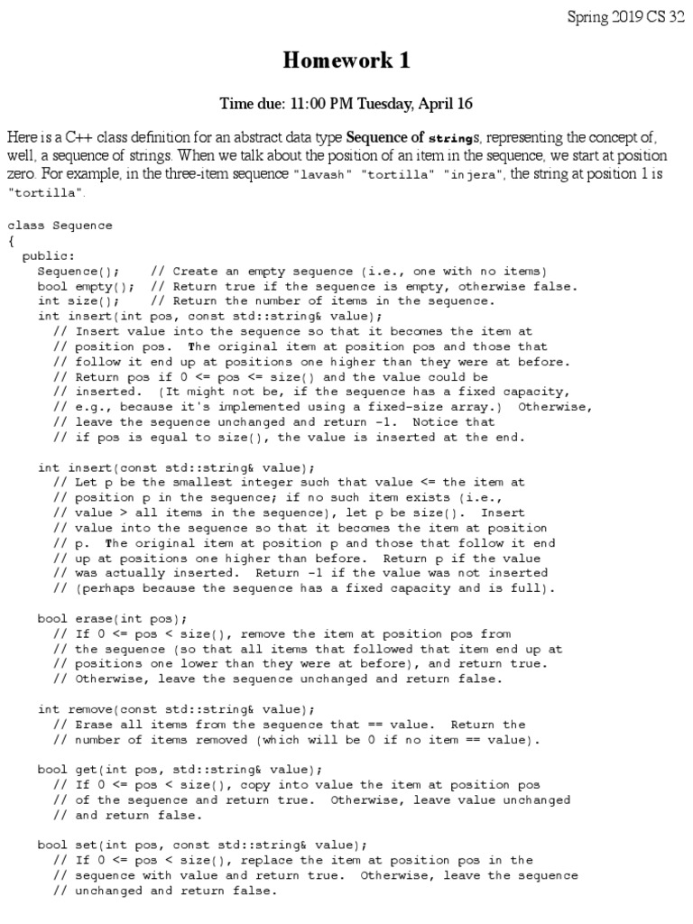 Cs32 Homework 1 Spring 2019 Pdf Pdf Method Computer Programming Subroutine