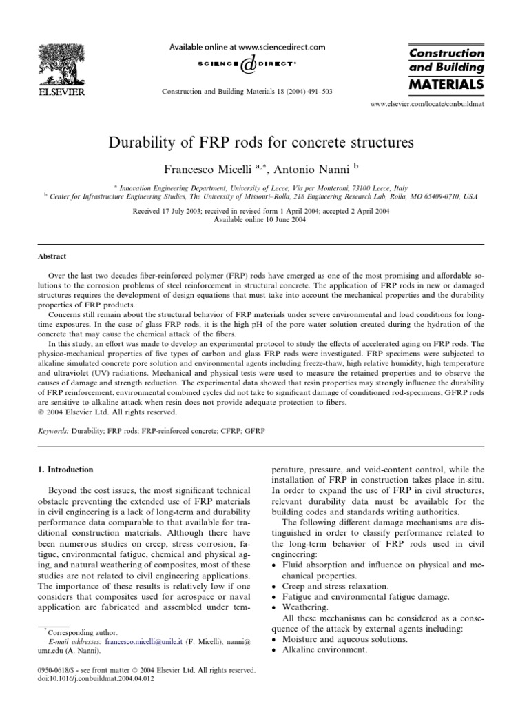 Durability of FRP Rods For Concrete Structures: Francesco Micelli ...