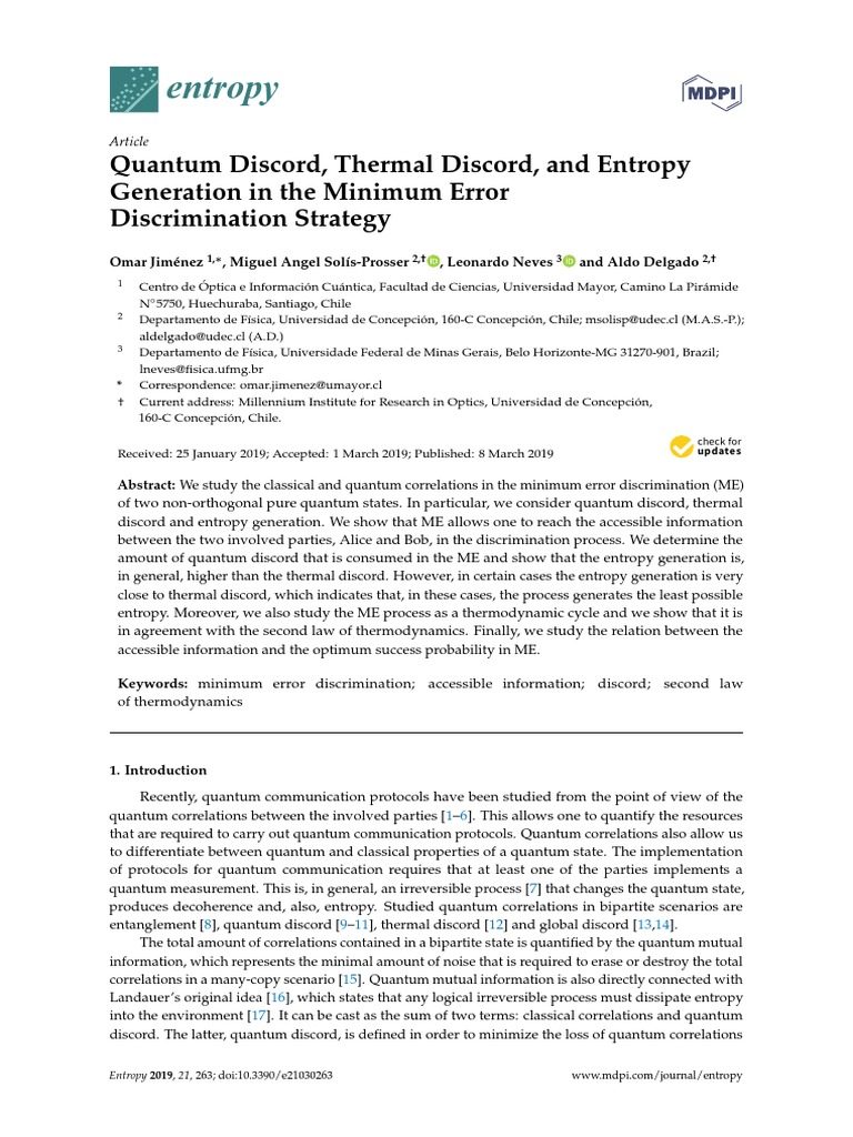 Entropy: Quantum Discord, Thermal Discord, and Entropy Generation in ...