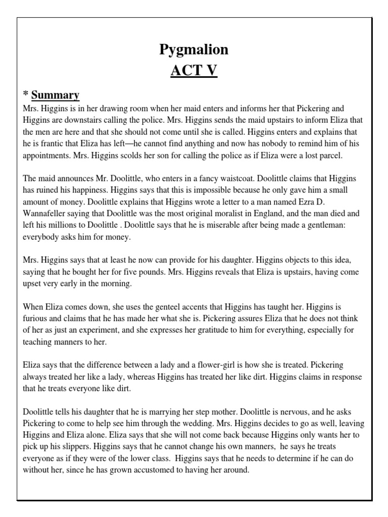 Pygmalion Act V: Summary | PDF