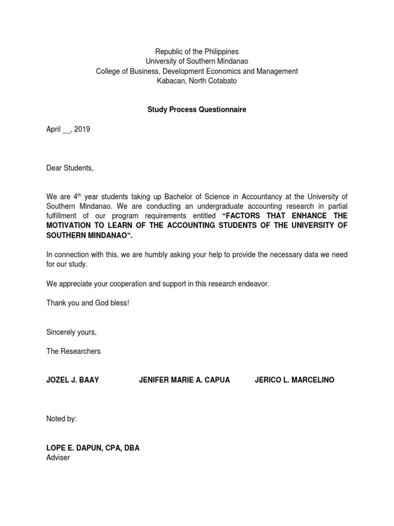 Letter Request To Students, Mam Cha and Mam Dean | PDF | Academia ...