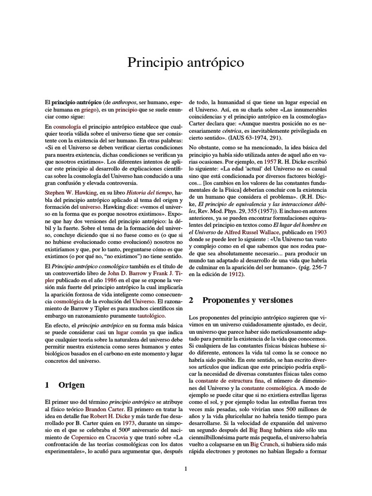 Principio Antrópico PDF | Metafísica | Science