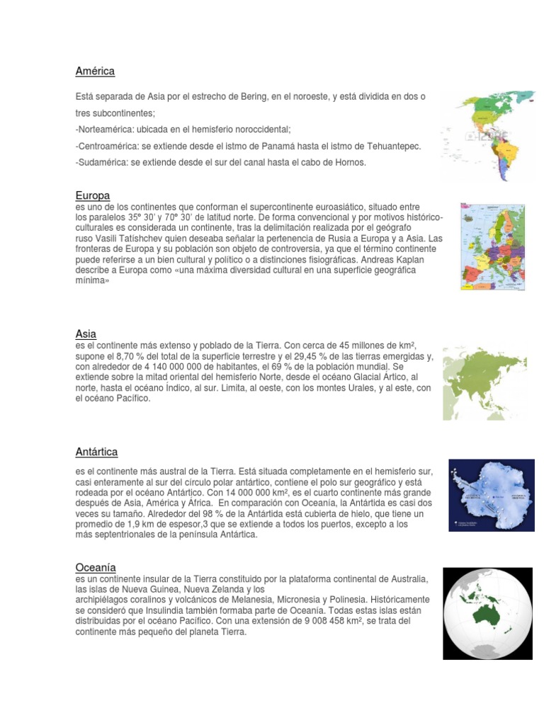 Los 6 Continentes Del Mundo | PDF | Continente | Oceanía