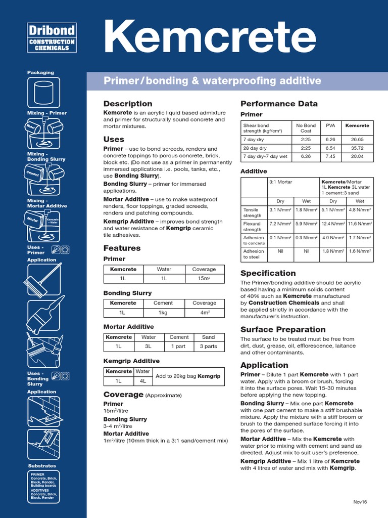 Product Kemcrete Nov16 PDF | PDF | Concrete | Mortar (Masonry)