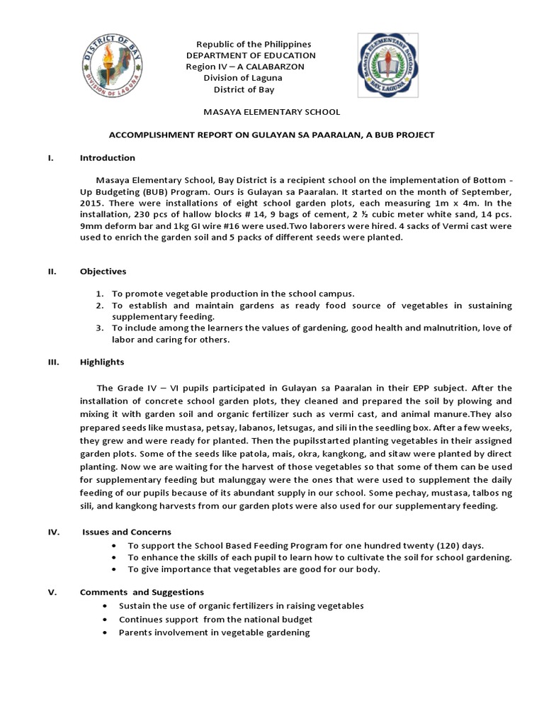 Accomplishment Report On Gulayan Sa Paaralan With Pictures 2 | PDF ...
