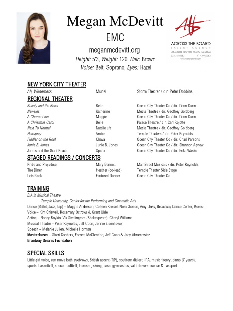 Megan Mcdevitt: Height: 5'3, Weight: 120, Hair: Brown Voice: Belt ...