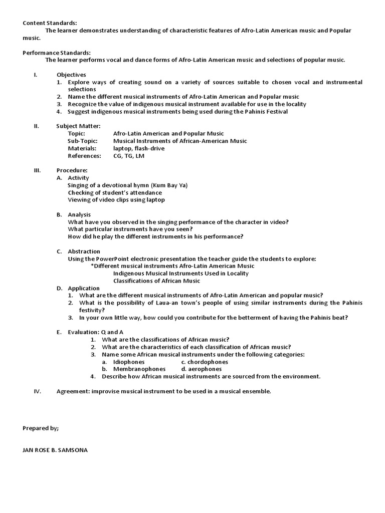 Content Standards | PDF | Musical Instruments | Popular Music