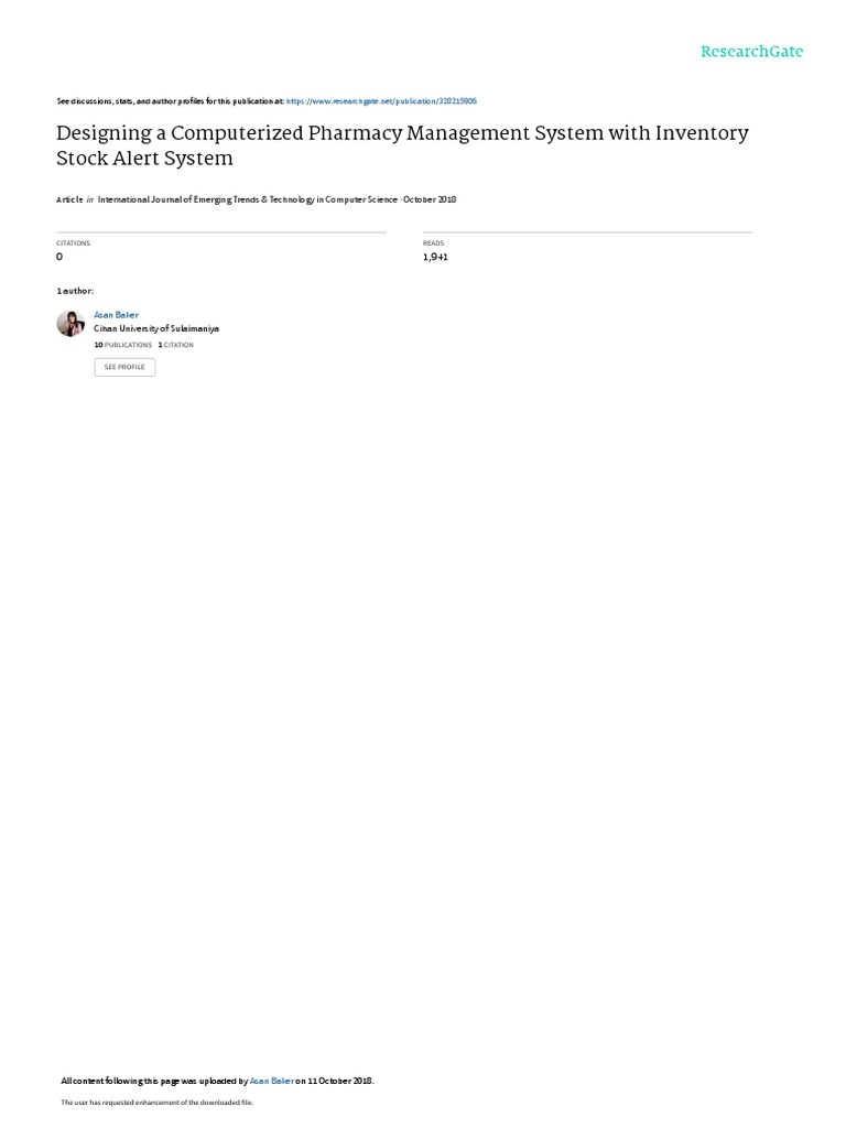 Computerized Pharmacy Management with Inventory Alerts | PDF | Pharmacy ...