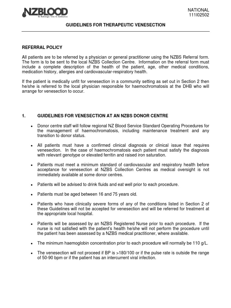 Guidelines For Therapeutic Venesection | PDF | Patient | Heart